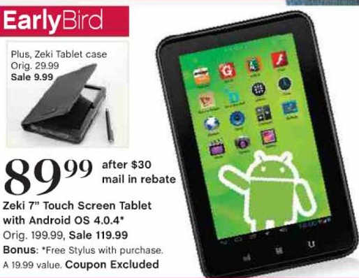 Black Friday Deal: Zeki 7" Touch Screen Tablet with Android OS 4.0.4