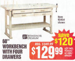 Black Friday Deal: Windsor Design Workbench with 4 Drawers, 60" Hardwood